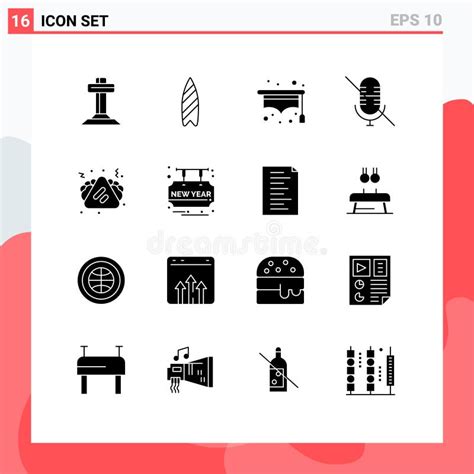 Set Of 16 Commercial Solid Glyphs Pack For Sandwich Food Hat Fast