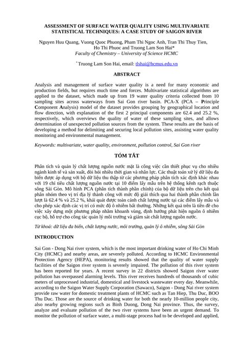 Pdf Assessment Of Surface Water Quality Using Multivariate