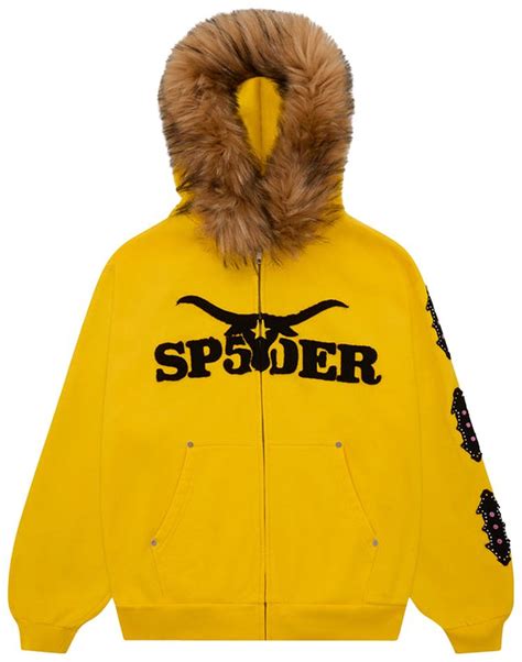 Buy Sp5der Fur Hooded Zip Up Sweatshirt Yellow Ss31fw24ylw Goat