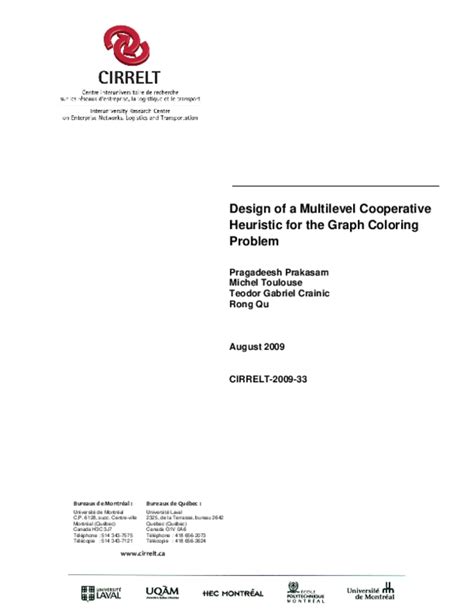 Pdf Design Of A Multilevel Cooperative Heuristic For The Graph Coloring Problem