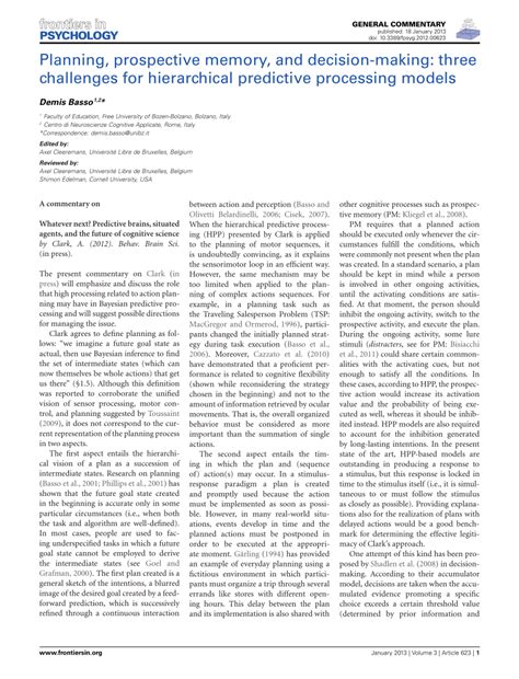 Pdf Planning Prospective Memory And Decision Making Three