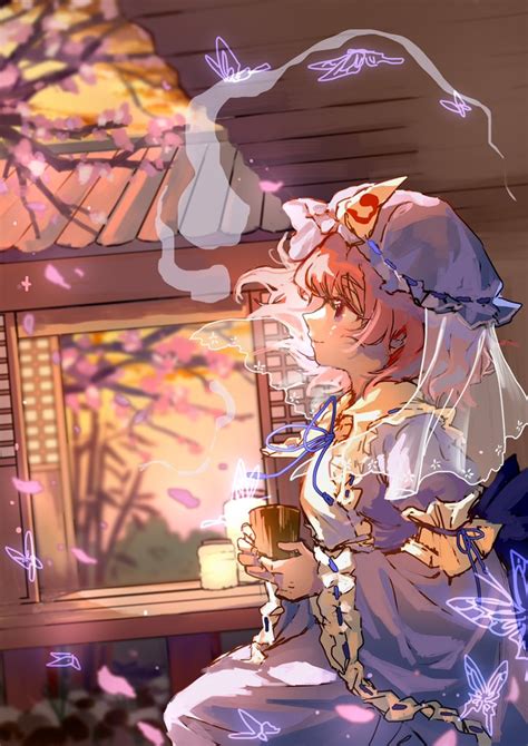 Shouxishao Jiuyuan Saigyouji Yuyuko Touhou Hashtag Only Commentary 1girl Architecture Arm