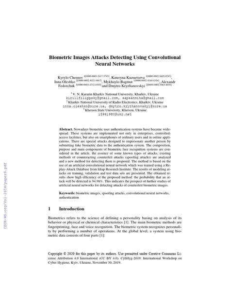 biometric images attacks detecting using convolutional neural networks