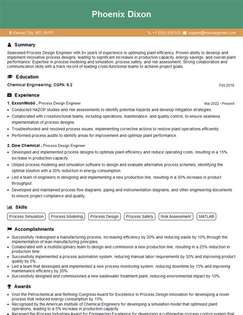Process Design Engineer Resume Template Resumegemini Online Resume