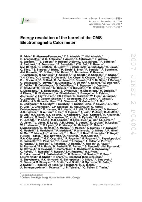 Pdf Energy Resolution Of The Barrel Of The Cms Electromagnetic