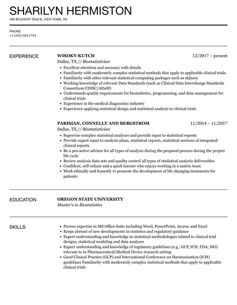 Biostatistician Resume Samples Velvet Jobs