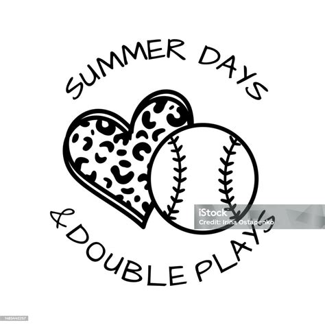 여름날은 두 배로 뛰고 있습니다 표범 무늬와 야구 하트 소프트볼 애호가 스포츠 디자인 벡터 그림입니다 흰색 배경에 격리되어 있습니다 포스터 티셔츠 엽서에 좋습니다