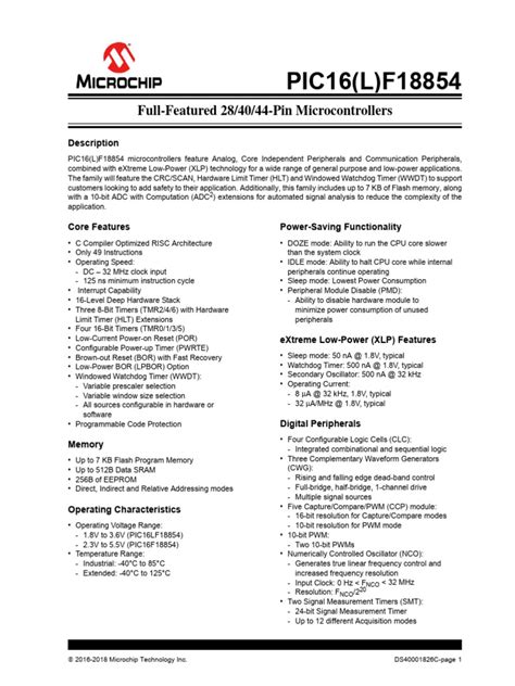 pic16f18854 pdf microcontroller computer architecture