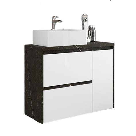 Gabinete De Banheiro 90cm Com Cuba Ref 920 Cewal Portoro Branco Portal Do Banheiro