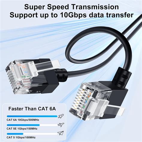 Junxiao Cat6a Ethernet Cable 90 Degree Right Angled 15ft Flexible Slim