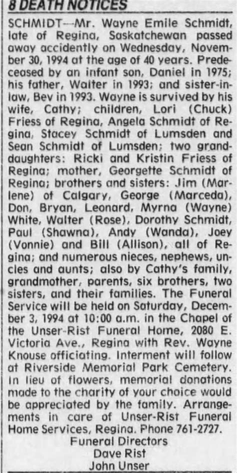 Obituary For Wayne Emile Schmidt Aged 40 ™