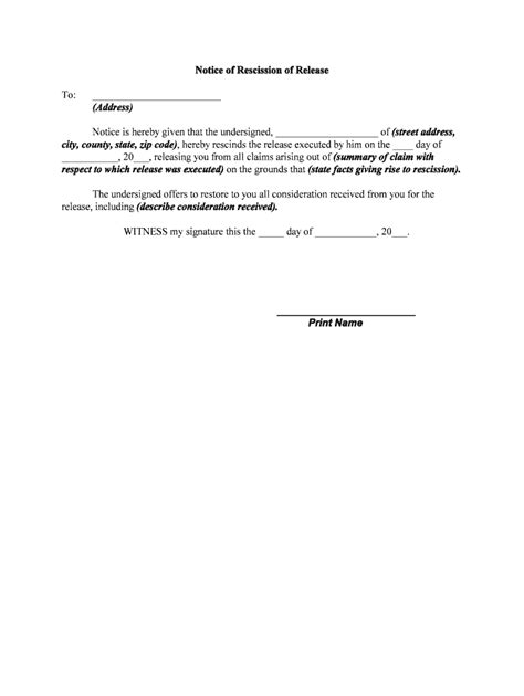Notice Of Rescission Of Release Form Fill Out And Sign Printable Pdf