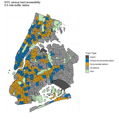 Nyc Census Tracts Within 0 5 Miles Of An Ada Accessible Subway Station