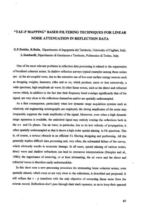 Pdf Tau P Mapping Based Filtering Techniques For Linear Noise Attenuation In Reflection Data