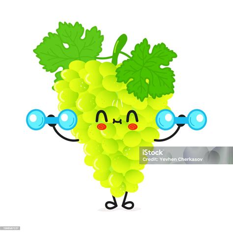 아령귀여운 재미 포도 캐릭터 벡터 핸드 그린 만화 가와이 캐릭터 일러스트 아이콘 흰색 배경에 격리 포도 캐릭터 체육관 개념