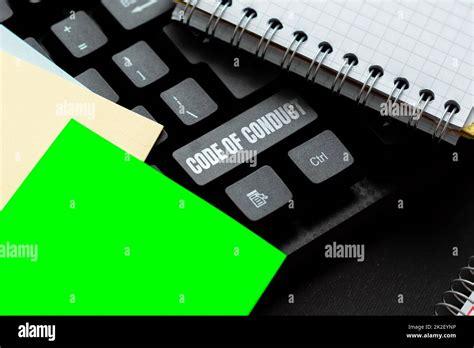 Text Sign Showing Code Of Conduct Word For Set Of Principles Are Ethics Respect Code Honesty