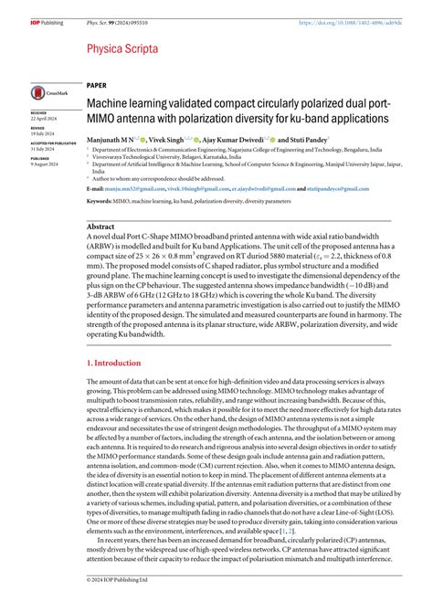 Machine Learning Validated Compact Circularly Polarized Dual Port Mimo Antenna With Polarization