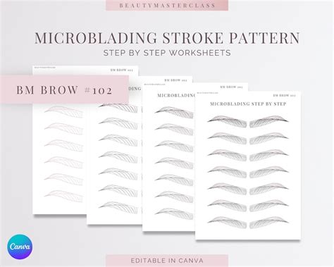 bmbrow 102 microblading stroke pattern step by step practice worksheets