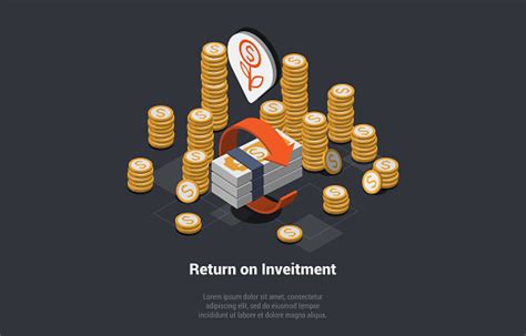 투자 수익의 개념 반환 투자 Roi 또는 성장 비즈니스 금융 개념 증가 이익 스트레칭 상승 동전과 달러 지폐의 스택 아이소메트릭
