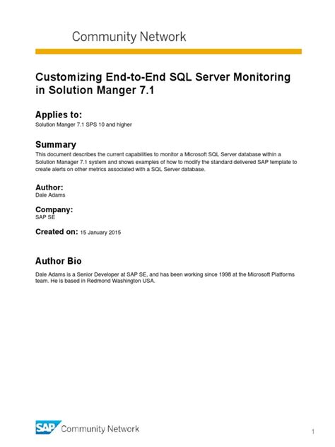 Customizing End To End Sql Server Monitoring In Solution Manger 7 1 Pdf Microsoft Sql Server