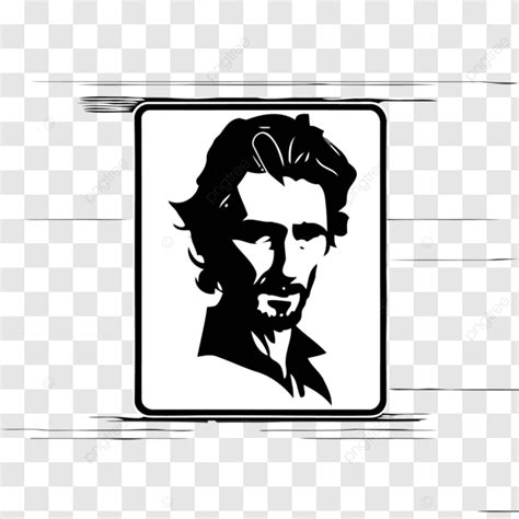 남자의 초상화가 있는 흑백 카드 벡터 흰색 배경에 있는 그의 단순한 검은색 아이콘 그림자 없음 작은 프레임 중앙 Png 일러스트 및 벡터 에 대한 무료 다운로드