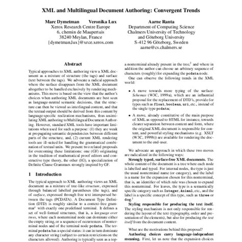 Xml And Multilingual Document Authoring Convergent Trends Acl Anthology
