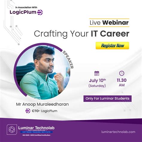 Luminar Technolab On Linkedin Live Webinar On Crafting Your It Career A Session For