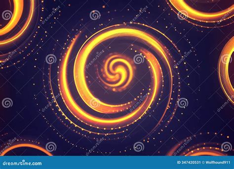 Abstract Glowing Ringlets Texture, Bright Yellow and Orange Spirals on a Dark Backdrop ...