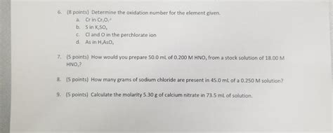 Solved Points Determine The Oxidation Number For The Chegg Com