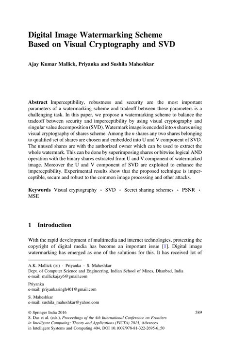 Pdf Digital Image Watermarking Scheme Based On Visual Cryptography And Svd