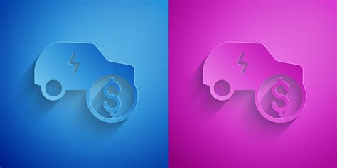 종이 컷 전기 자동차 가격 아이콘은 파란색과 보라색 배경에 격리되어 있습니다 전기 자동차 산업 성장 개념 전기 자동차 판매