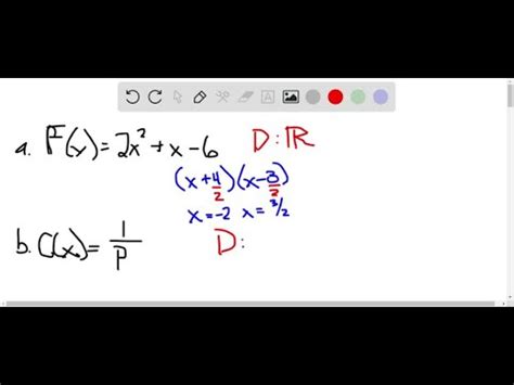 Determine the domain of each function. (a) F(x)=2 x^2+x-6 (b) G(x)=1 /(2 x^2+x-6) (c… - YouTube