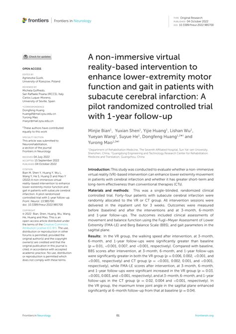 Pdf A Non Immersive Virtual Reality Based Intervention To Enhance Lower Extremity Motor