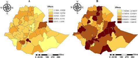 Estimated Mean Effect A Unstructured Spatial Effect B The