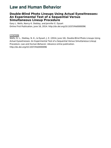 pdf double blind photo lineups using actual eyewitnesses an