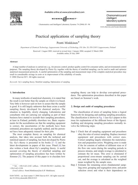 Pdf Practical Applications Of Sampling Theory