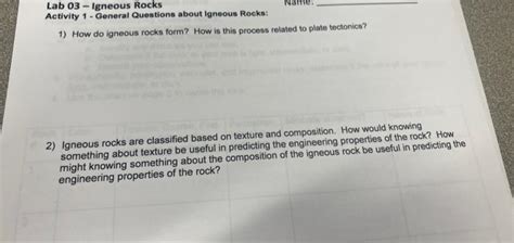 Solved Lab Igneous Rocks Activity General Questions Chegg Com