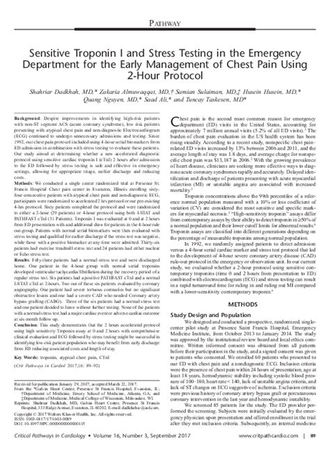 Pdf Sensitive Troponin I And Stress Testing In The Emergency Department For The Early