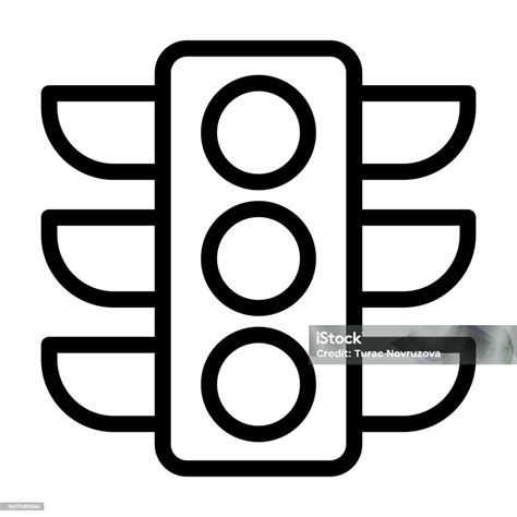 신호등 라인 아이콘 내비게이션 개념 흰색 배경에 신호등 신호 표지판 모바일 개요에 3개의 발광 전구가 있는 도로 조명 벡터 그래픽 거리에 대한 스톡 벡터 아트 및 기타