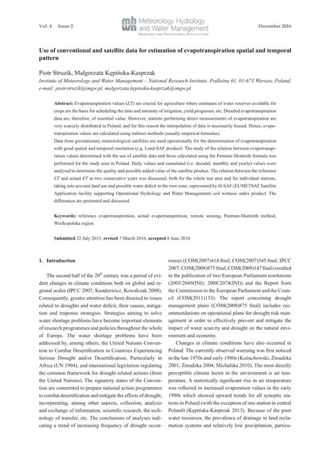 Pdf Use Of Conventional And Satellite Data For Estimation Of Evapotranspiration Spatial And