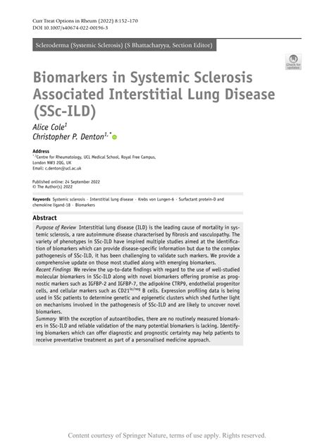 Pdf Biomarkers In Systemic Sclerosis Associated Interstitial Lung
