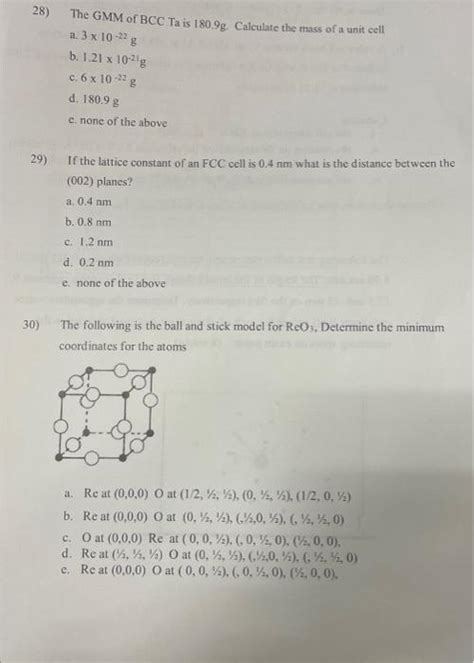 Solved 28 The Gmm Of Bcc Ta Is 1809 G Calculate The Mass