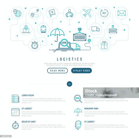 배달 상자 비행기 기차 선박 크레인 포인터와 함께 세계의 얇은 선 아이콘으로 물류 웹 페이지 템플릿 벡터 일러스트입니다 아이콘에