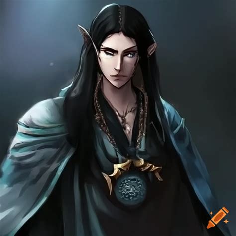 Shadar Kai Elf Wizard With Long Black Hair And Blue Eyes On Craiyon