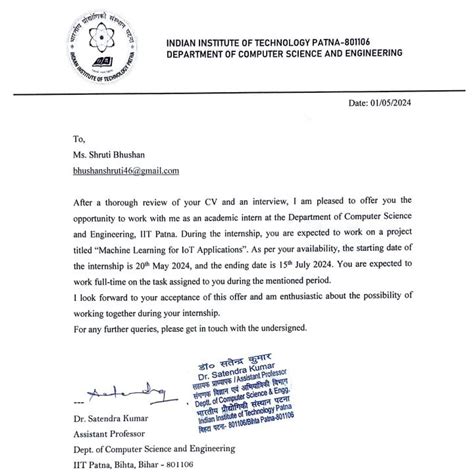 Shruti Bhushan On Linkedin Internship Iitpatna Gratitude