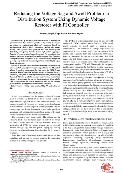 Pdf Reducing The Voltage Sag And Swell Problem In Distribution System