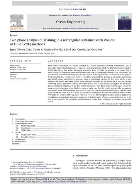 Two Phase Analysis Of Sloshing In A Rectangular Container With