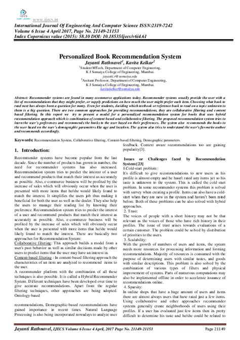 Pdf Personalized Book Recommendation System