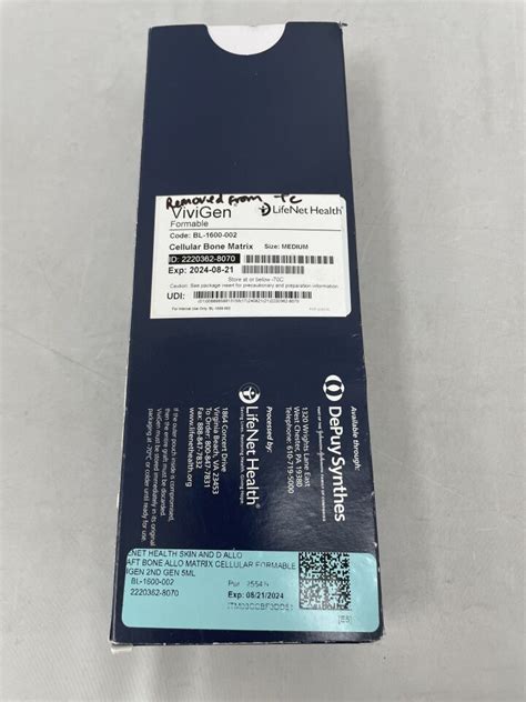 New Lifenet Health Bl 1600 002 Vivigen Formable Cellular Bone Matrix Medium Disposables