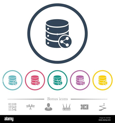 database table relations flat color icons in round outlines 6 bonus